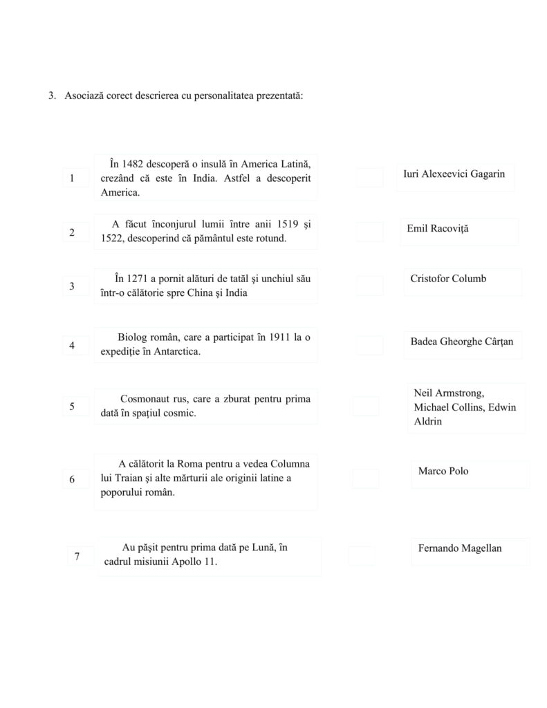 AcademiaABC – Fişă de evaluare Istorie-Popoare de ieri și de azi Clasa a IV-a