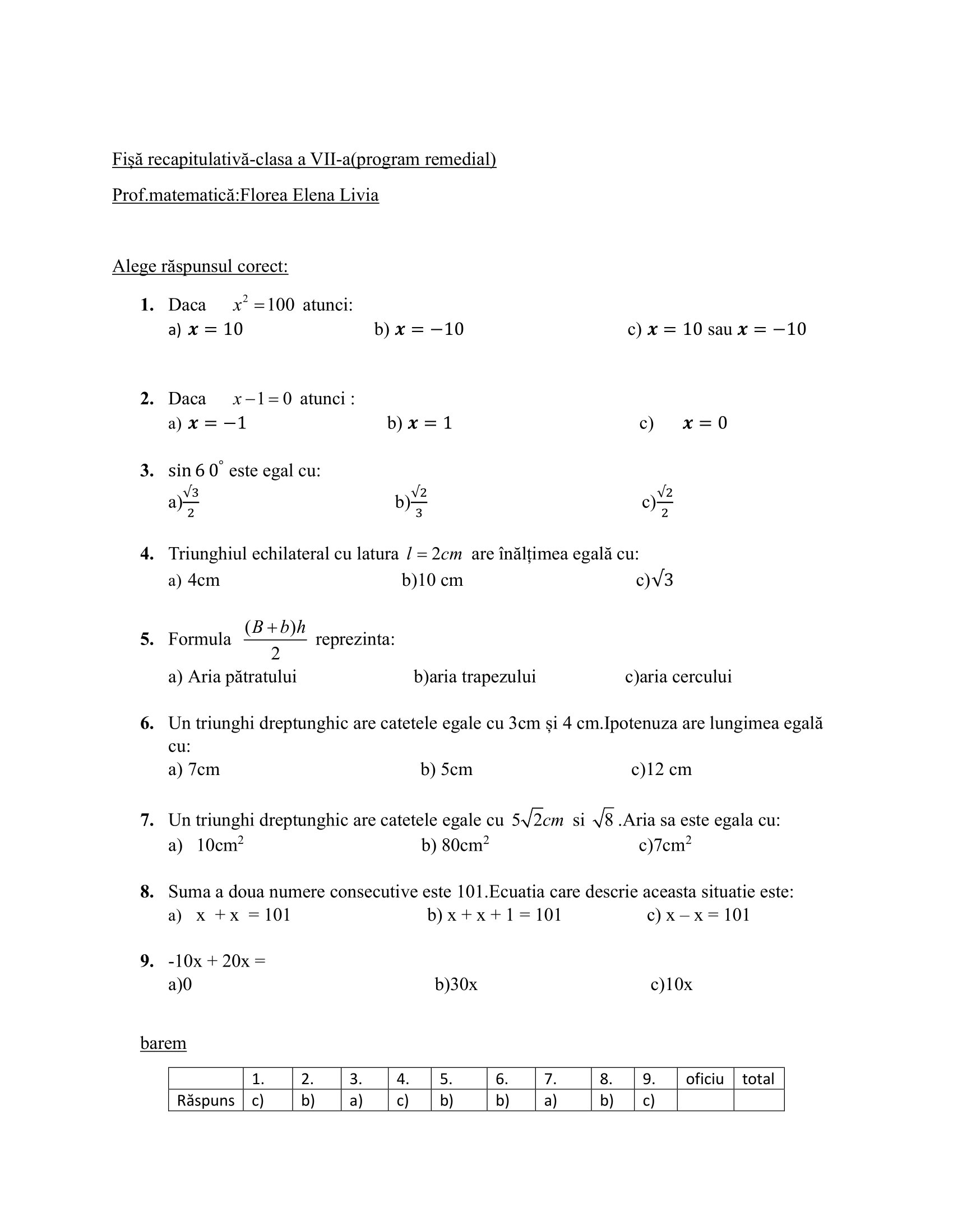 AcademiaABC – Fișă recapitulativă-Matematică Clasa a VII-a