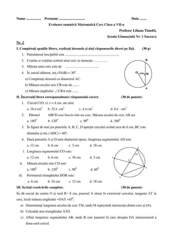 AcademiaABC – Evaluare sumativă Matematică-Cerc Clasa a VII-a(var.2)