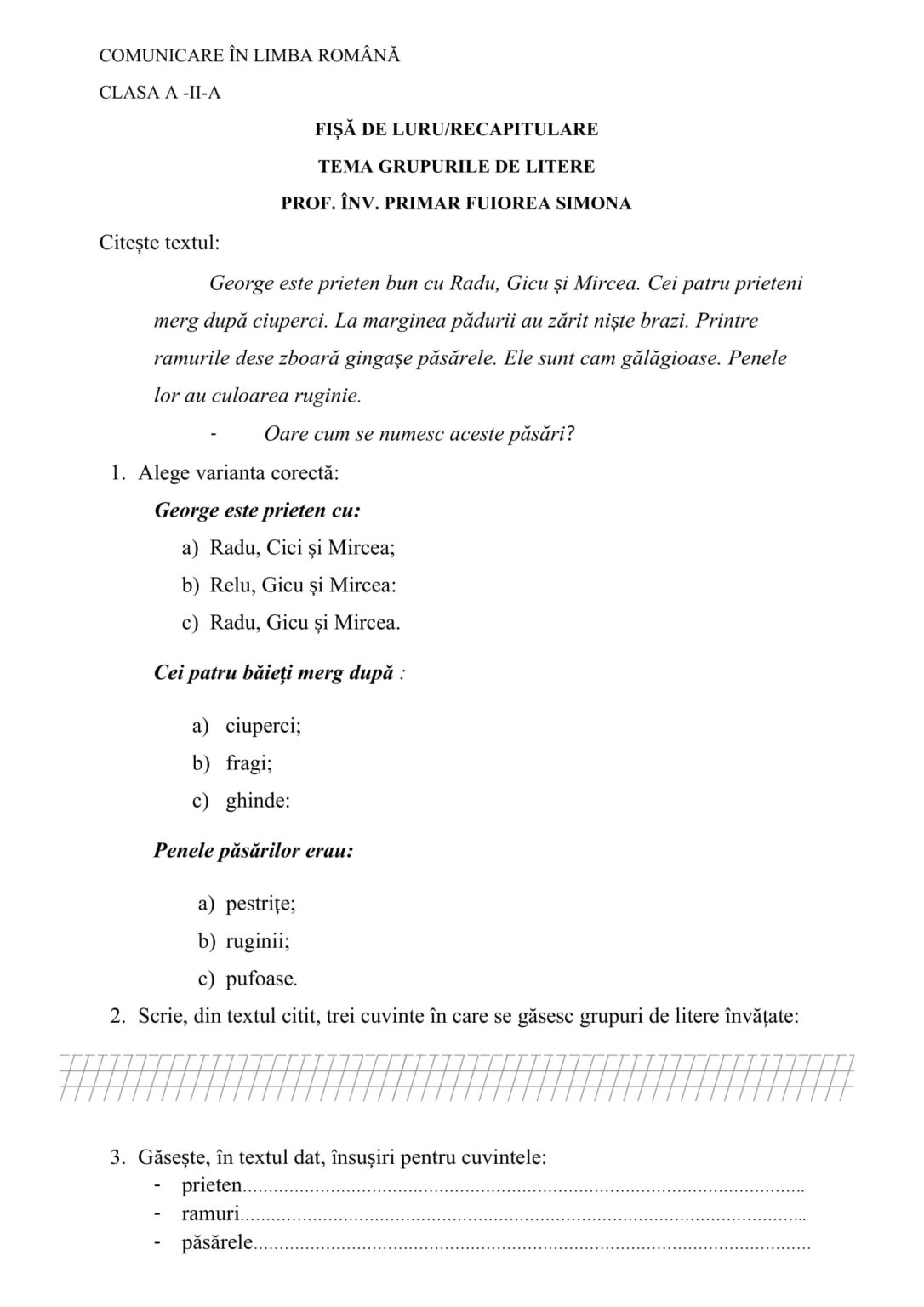 AcademiaABC – Fișă de lucru CLR-Grupurile de litere Clasa a II-a