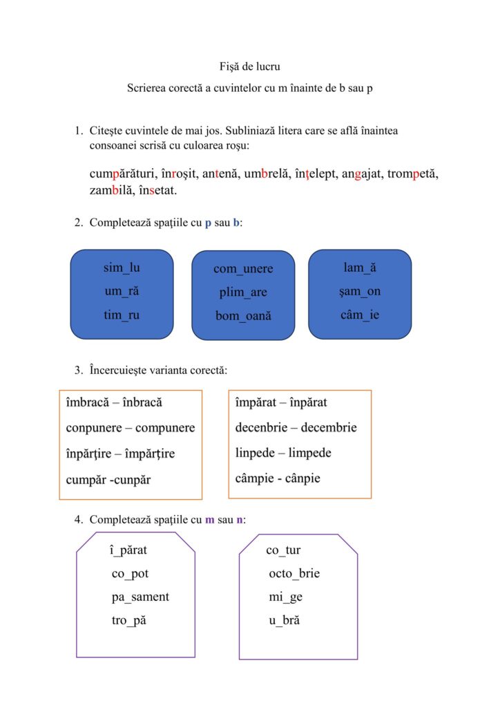 AcademiaABC – Scrierea cuvintelor cu m înainte de p sau b(Ameliorare/ Recuperare)