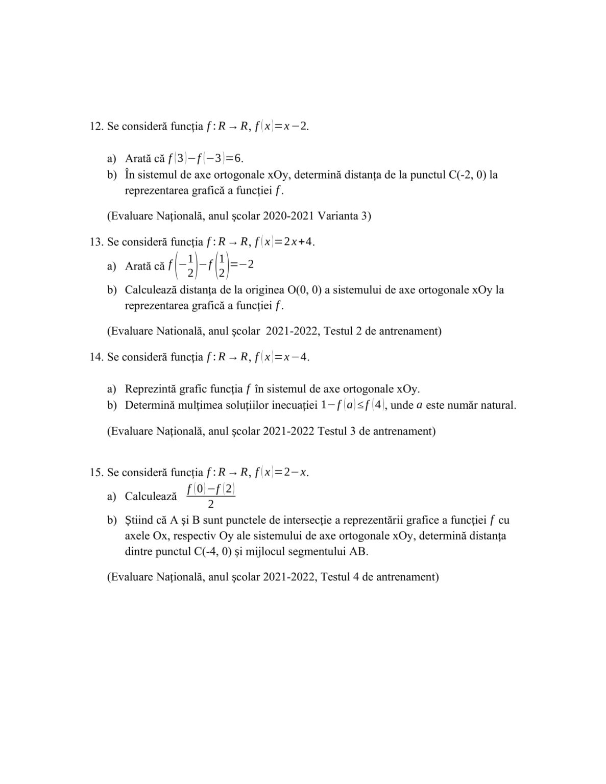 AcademiaABC – Fișă de lucru Matematică–Funcția liniară Clasa a VIII-a