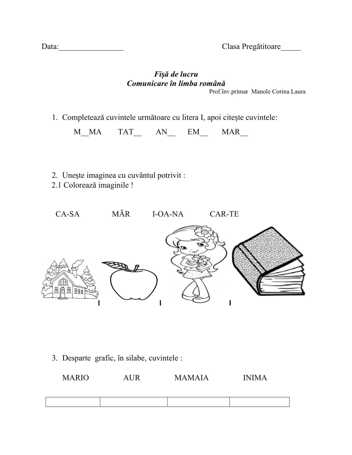 AcademiaABC – Fișă de lucru Clasa pregătitoare-Comunicare în limba română