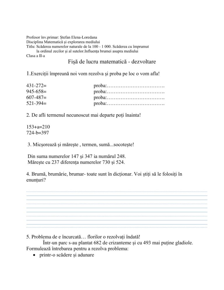 AcademiaABC – Fișă de lucru Matematică-Clasa a II-a (Dezvoltare)