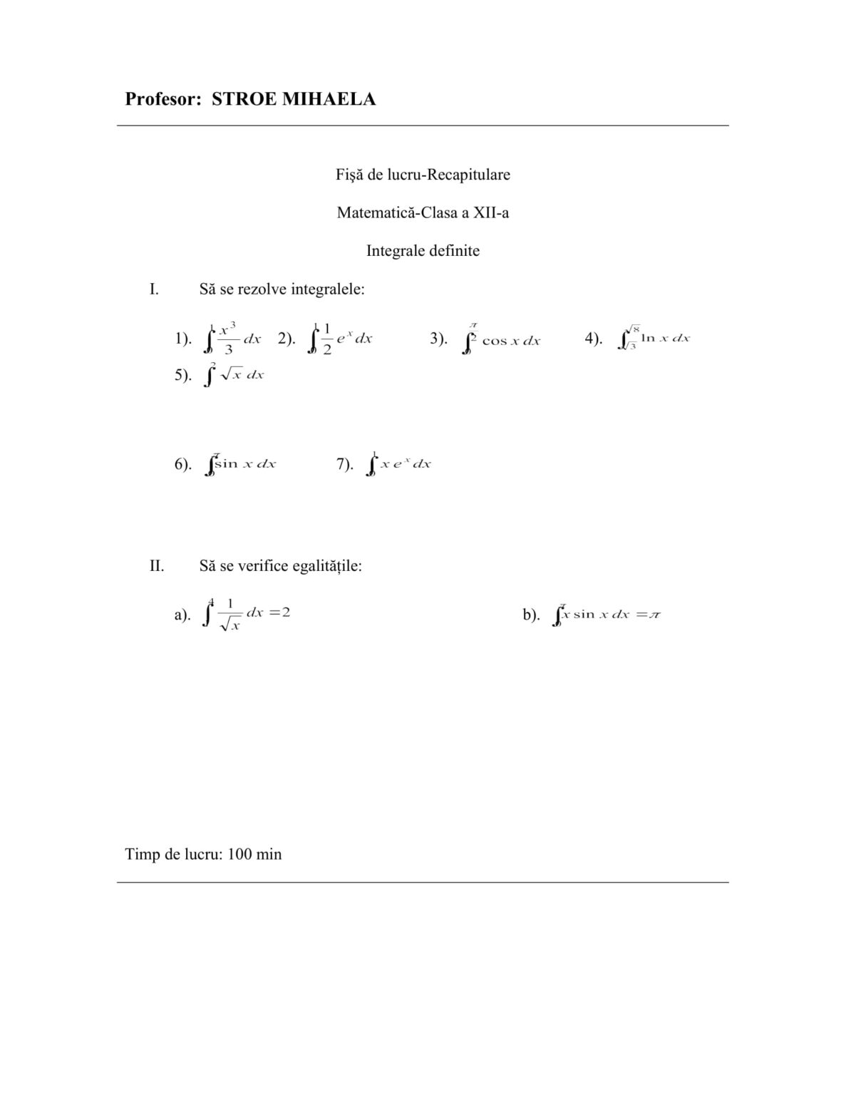 AcademiaABC – Fişă de lucru-Integrale derivate Clasa a XII-a