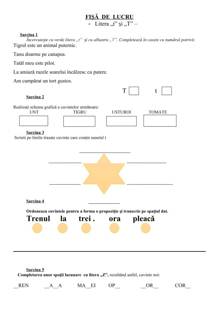 AcademiaABC – Fișă de lucru-Litera „t” și „T”(Dezvoltare)