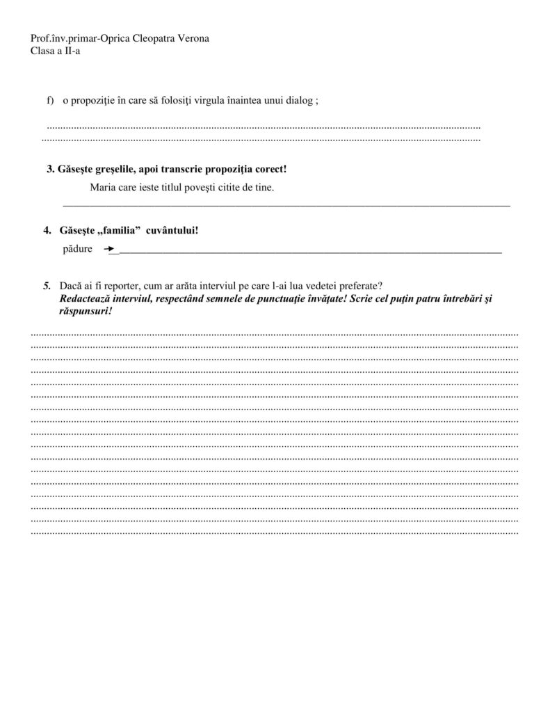 AcademiaABC – Fişă de recapitulare-Semne de punctuație Clasa a II-a