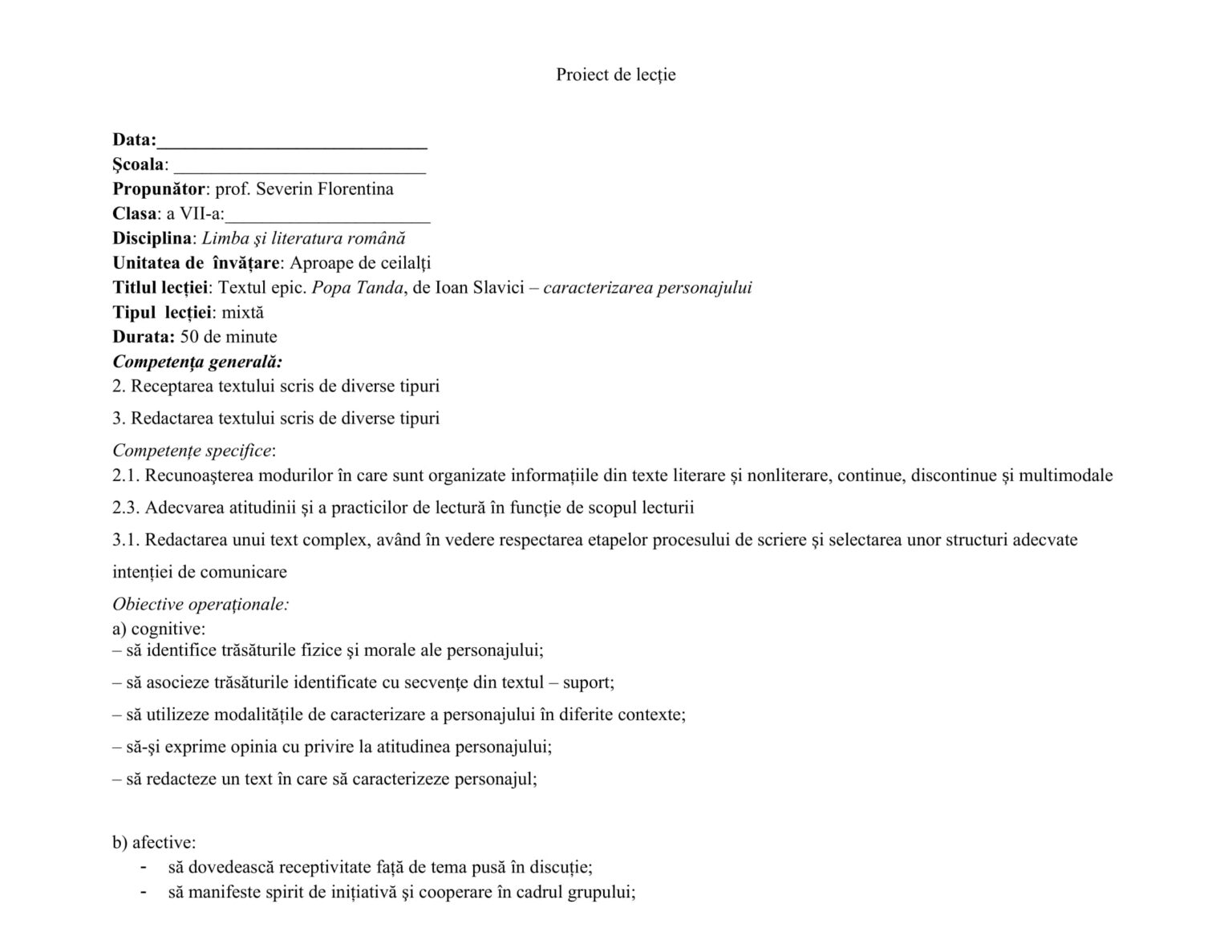 AcademiaABC – Proiect de lecție-Textul epic. Popa Tanda, de Ioan ...