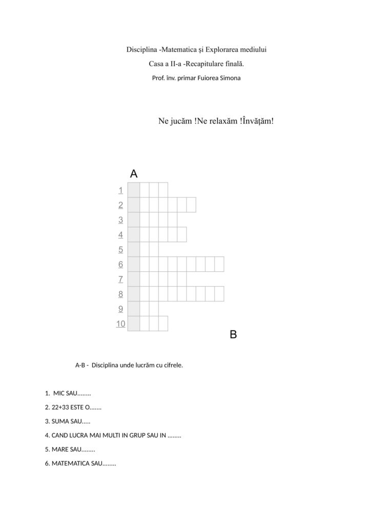 AcademiaABC – Rebus matematic-Recapitulare finală Clasa a II-a