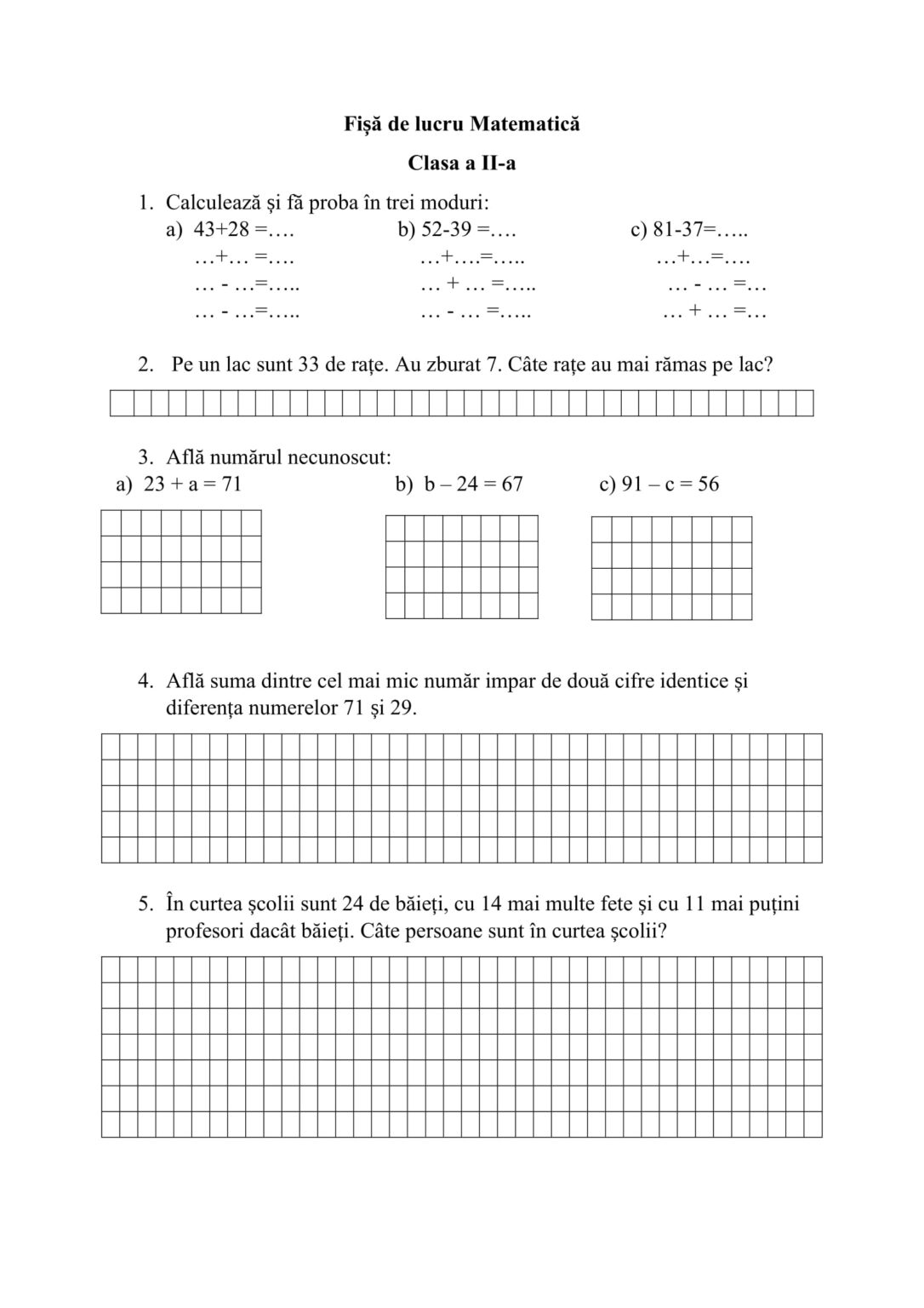 AcademiaABC – Fișă de lucru Matematică Clasa a II-a
