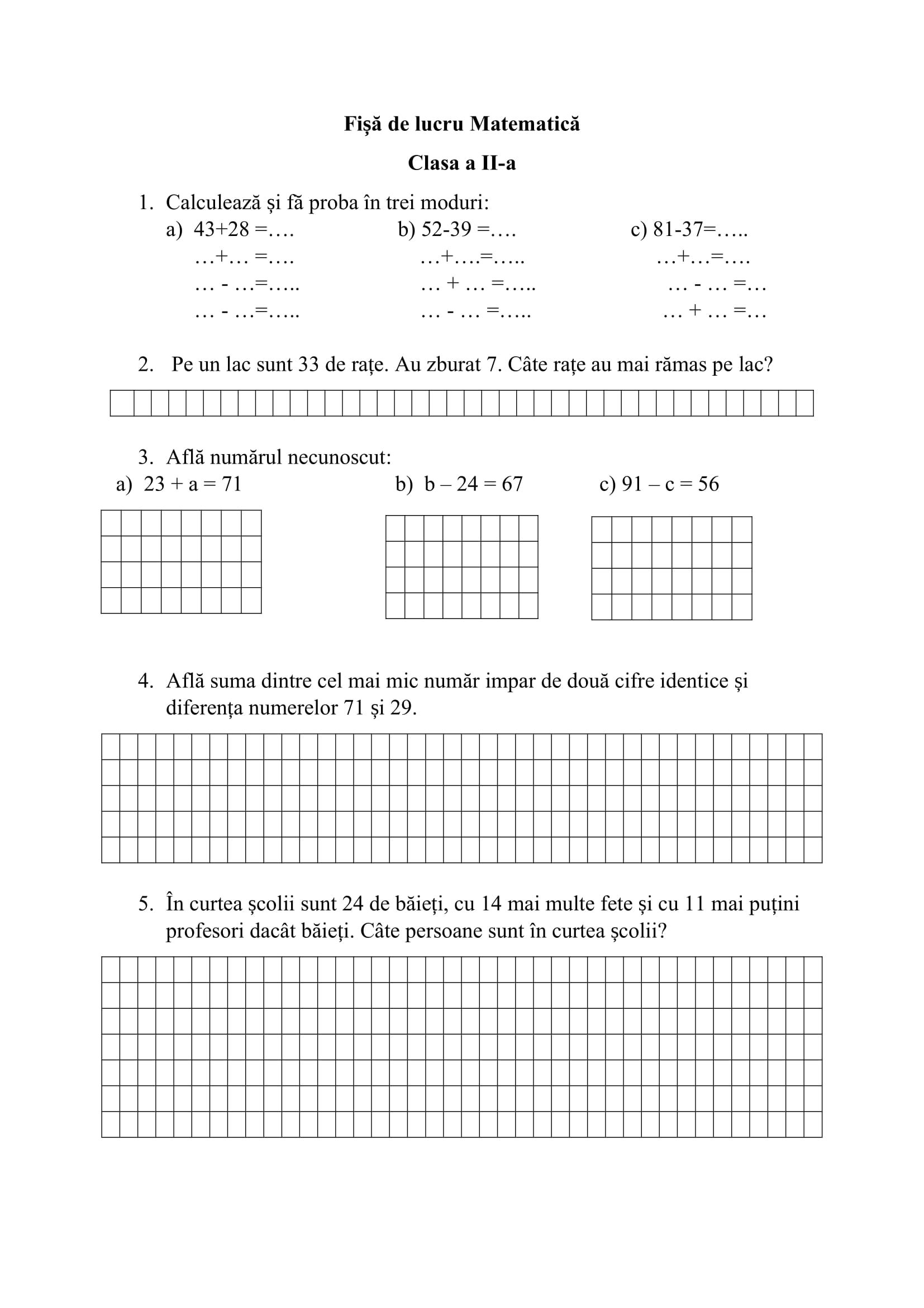 AcademiaABC – Fișă de lucru Matematică Clasa a II-a