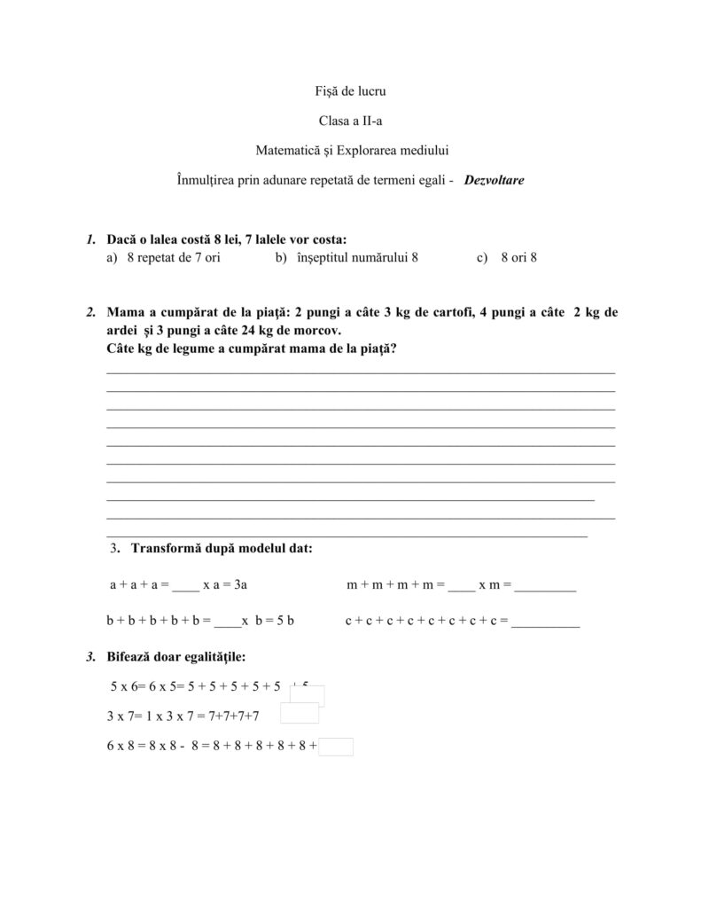 AcademiaABC – Înmulțirea prin adunare repetată de termeni egali-Dezvoltare