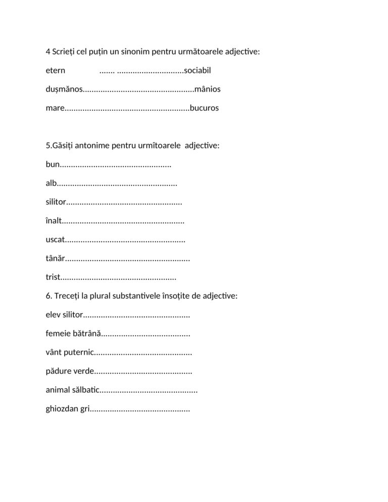 AcademiaABC – Fișă de lucru Clasa a VI-a Adjectivul