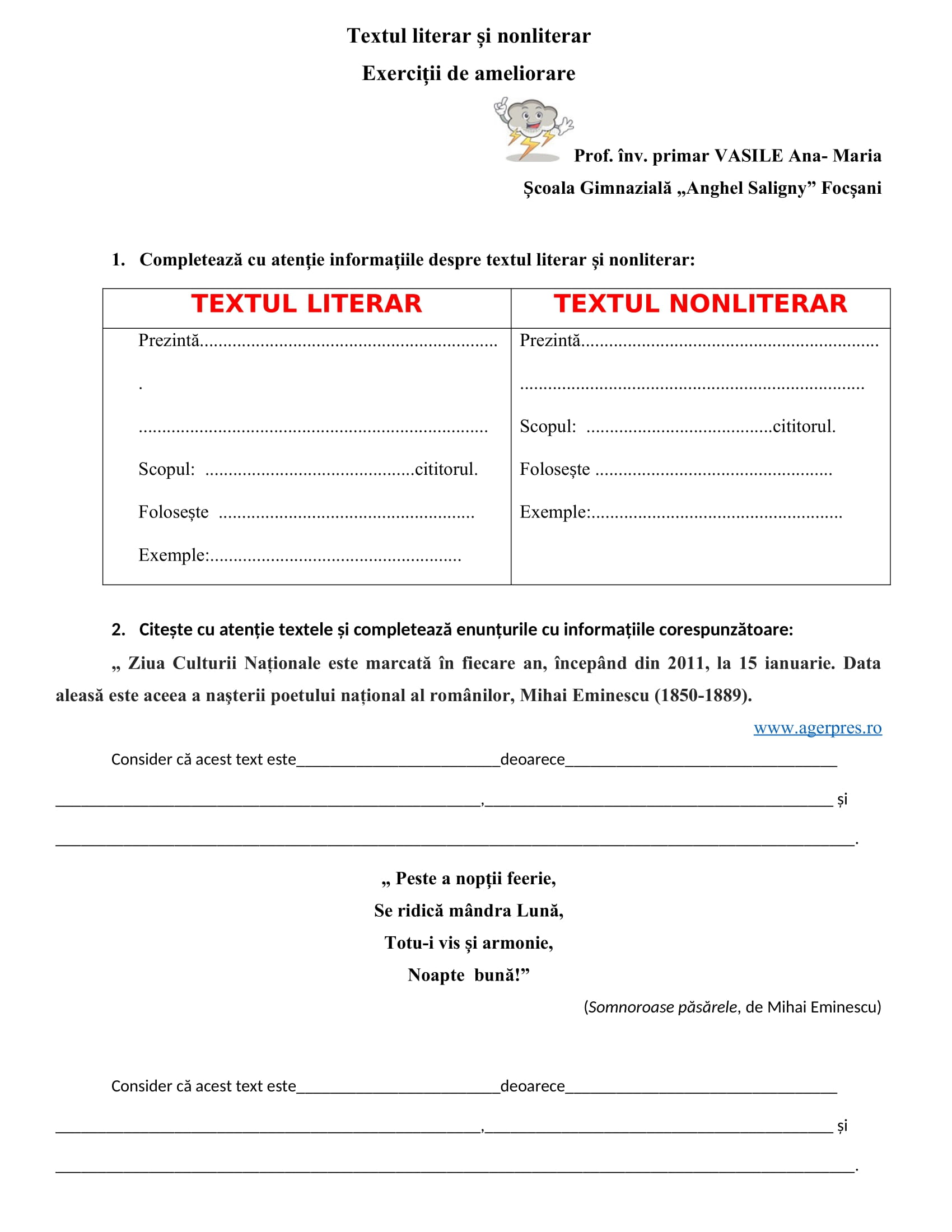 AcademiaABC – Textul literar și nonliterar Exerciții de ameliorare(partea 2)