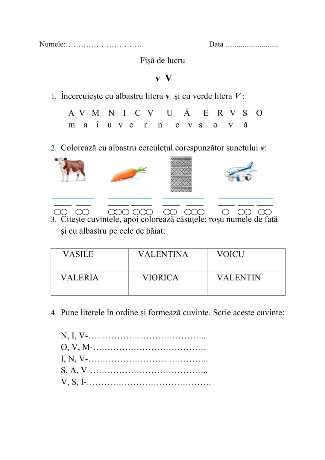 AcademiaABC – Fișă de lucru CLR- Sunetul și litera v, V