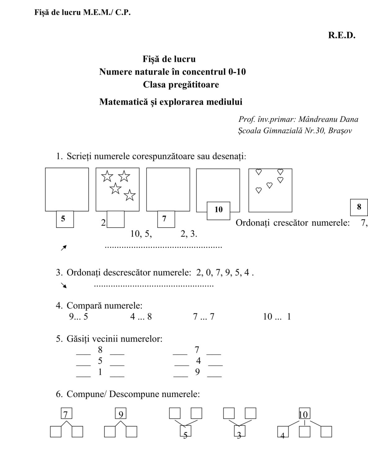 AcademiaABC – Fișă de lucru Matematică-Numere naturale în concentrul 0-10