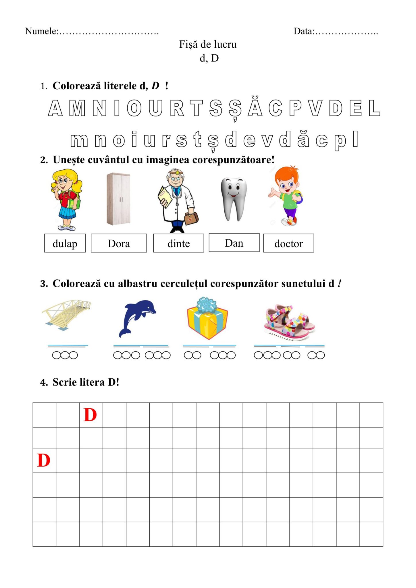 AcademiaABC – Fișă de lucru CLR-Literele d, D