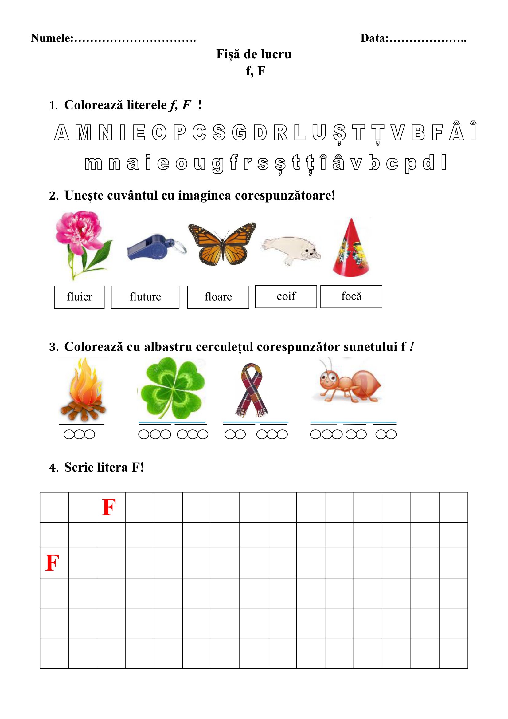 AcademiaABC – Fișă de lucru CLR-Literele f, F