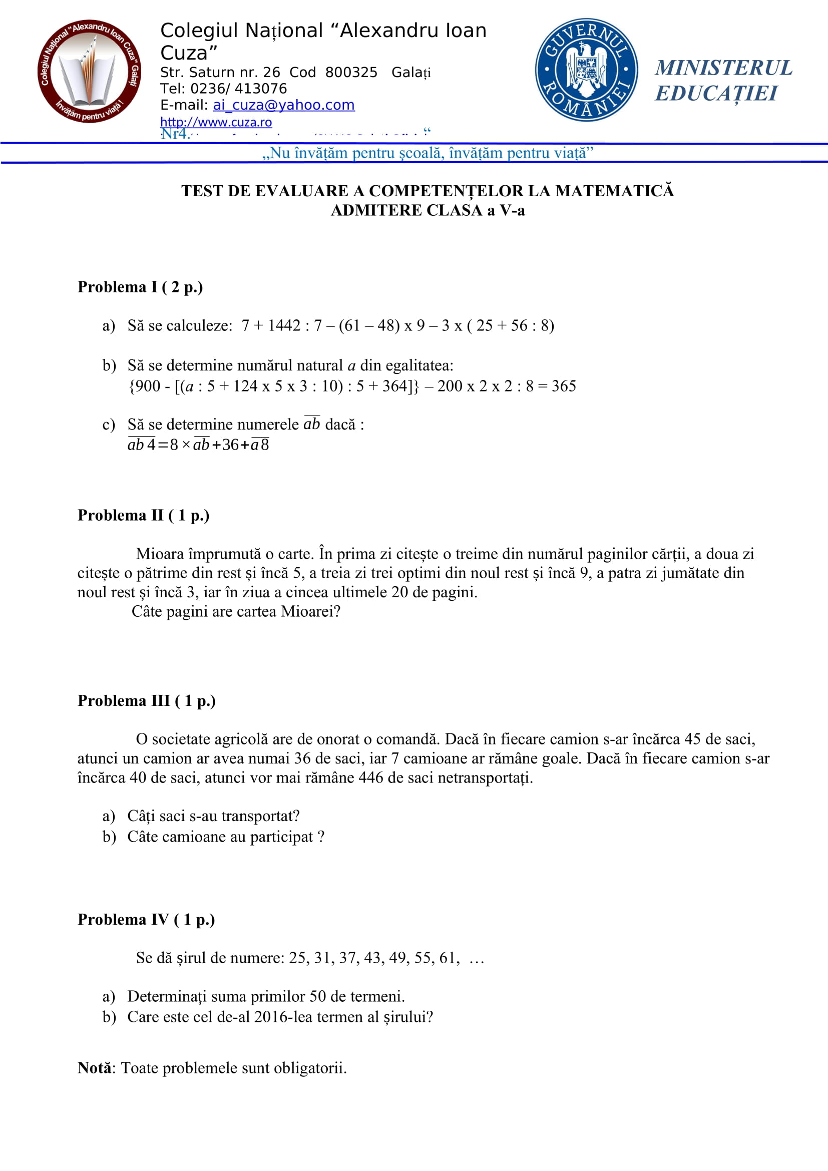 AcademiaABC – Test de verificare a competențelor la matematică în ...