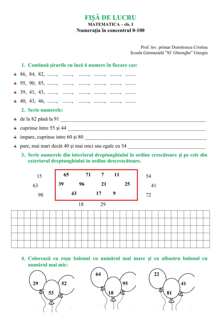 AcademiaABC – Fișă de lucru Matematică Clasa I-Numerația în concentrul ...