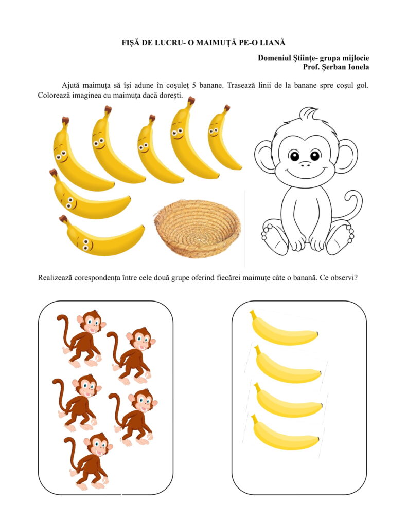 AcademiaABC – Fișă de lucru Grupa mijlocie-O maimuță pe-o liană