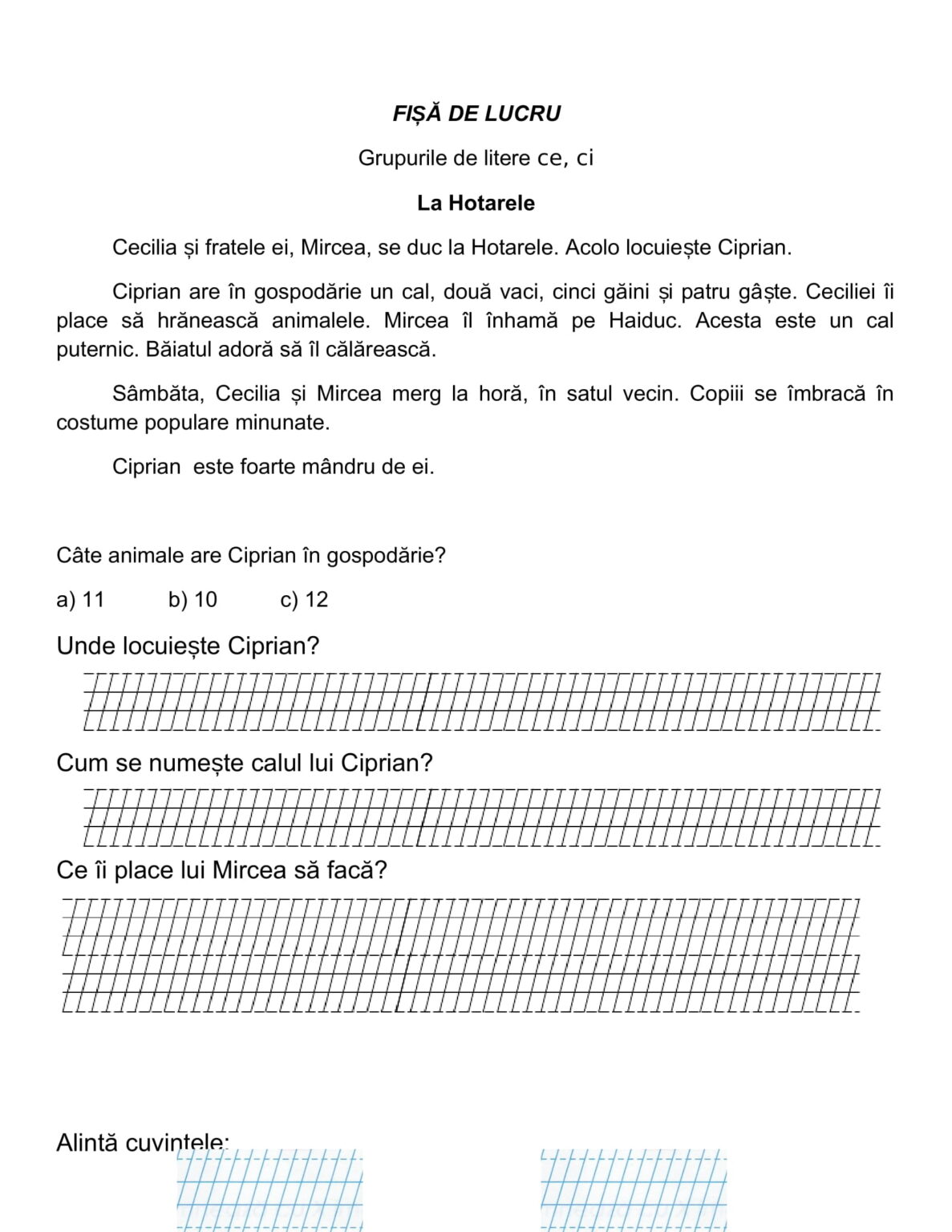 AcademiaABC – Fișă de lucru Clasa I -Grupurile de litere ce, ci