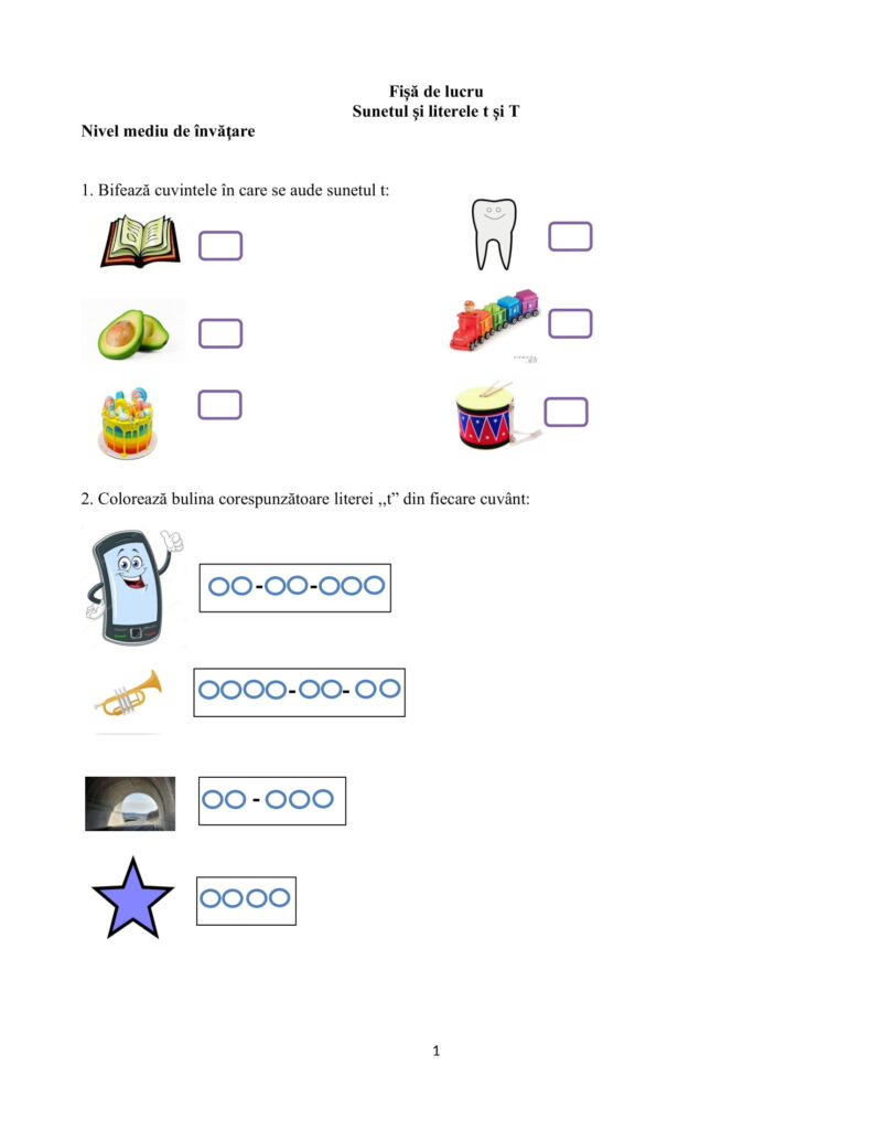 AcademiaABC – Fișă de lucru Clasa I-Sunetul și literele t și T