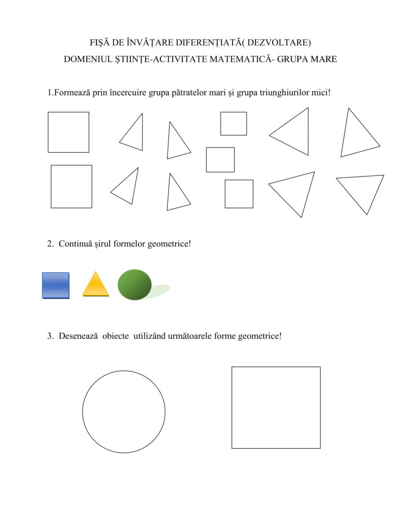 AcademiaABC – Fișă de învățare diferențiată( Dezvoltare)-Activitate Matematică Grupa Mare