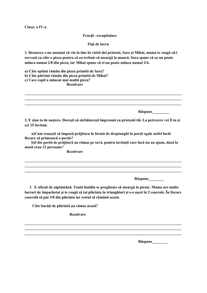 AcademiaABC – Fișă de lucru- Fracții Recapitulare Clasa a IV-a