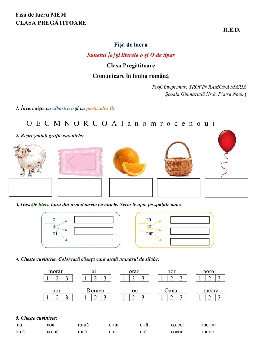 AcademiaABC – Fișă de lucru-Sunetul [o] și literele o și O de tipar