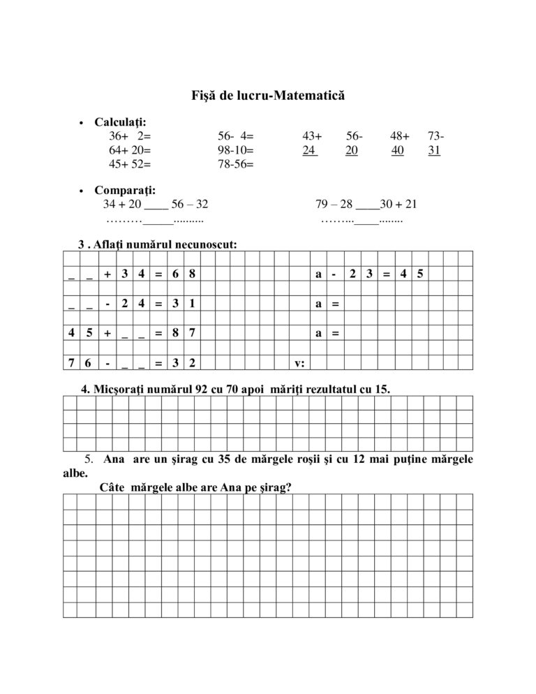 AcademiaABC – Fișă de lucru Clasa I Matematică și explorarea mediului