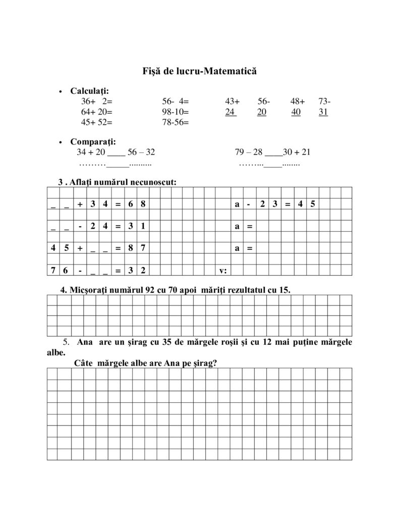 AcademiaABC – Fișă de lucru Clasa I Matematică și explorarea mediului
