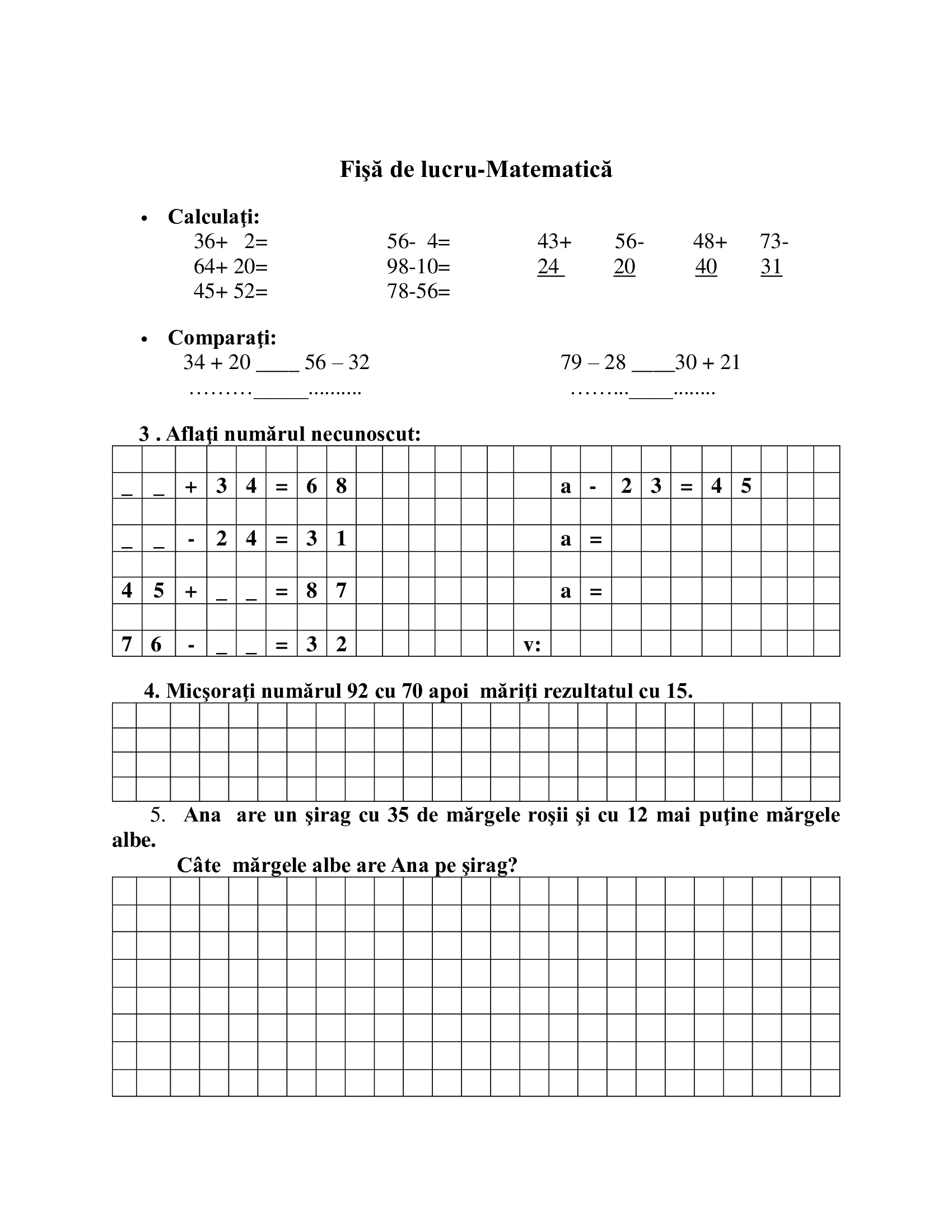 AcademiaABC – Fișă de lucru Clasa I Matematică și explorarea mediului