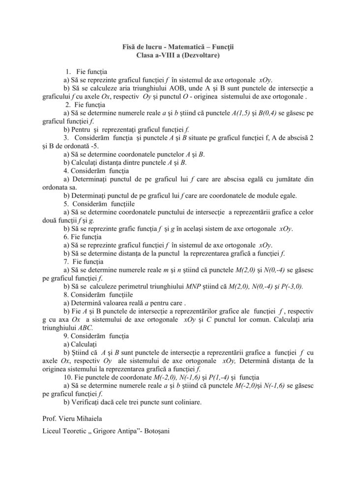 AcademiaABC – Fișă de lucru Matematică – Funcții Clasa a VIII-a (Dezvoltare)