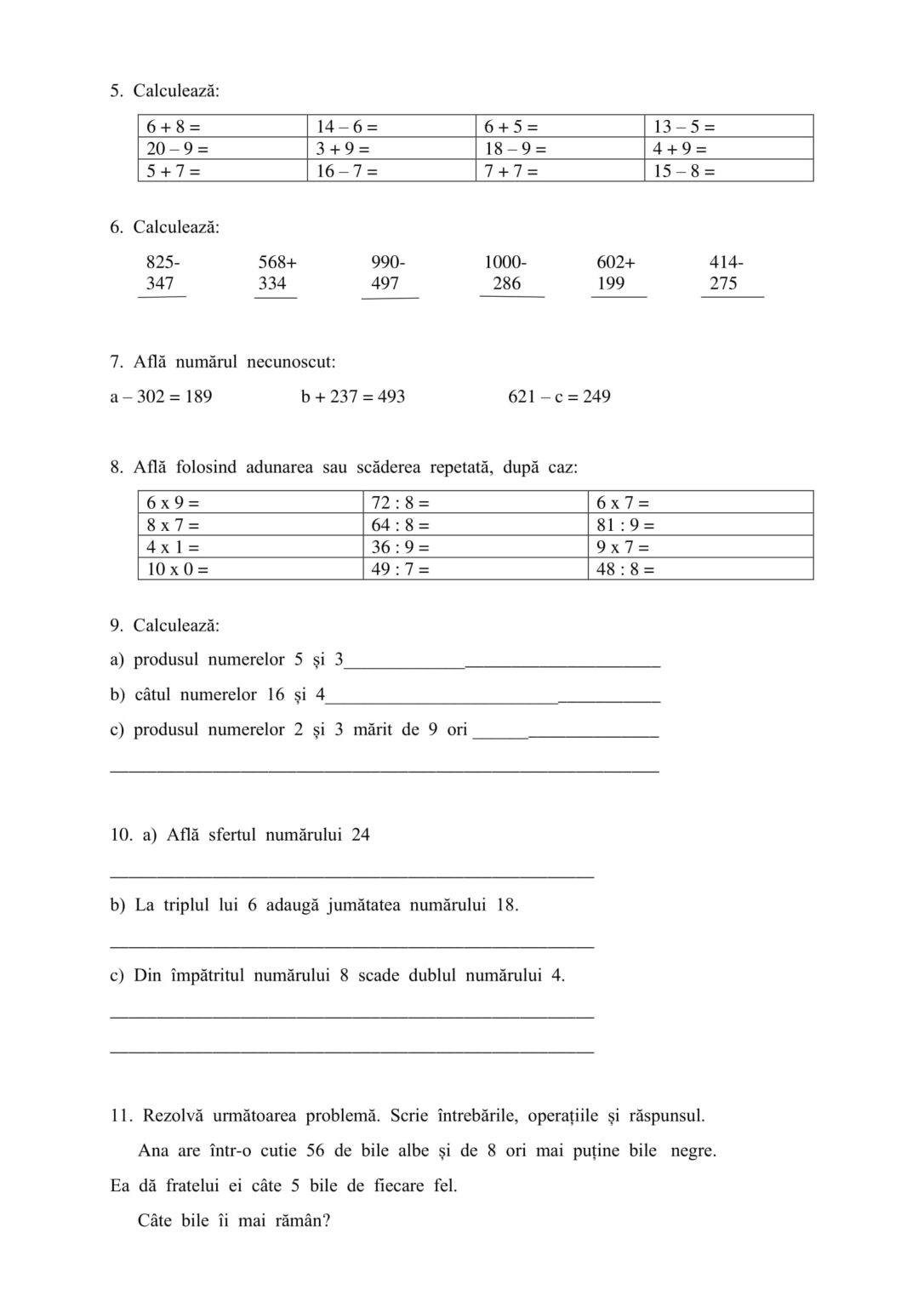 AcademiaABC – Fișă de lucru Matematică Clasa a II-a Recapitulare finală