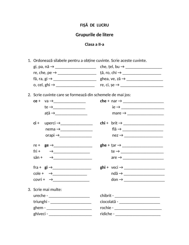 AcademiaABC – Fișă de lucru Clasa a II-a Grupurile de litere