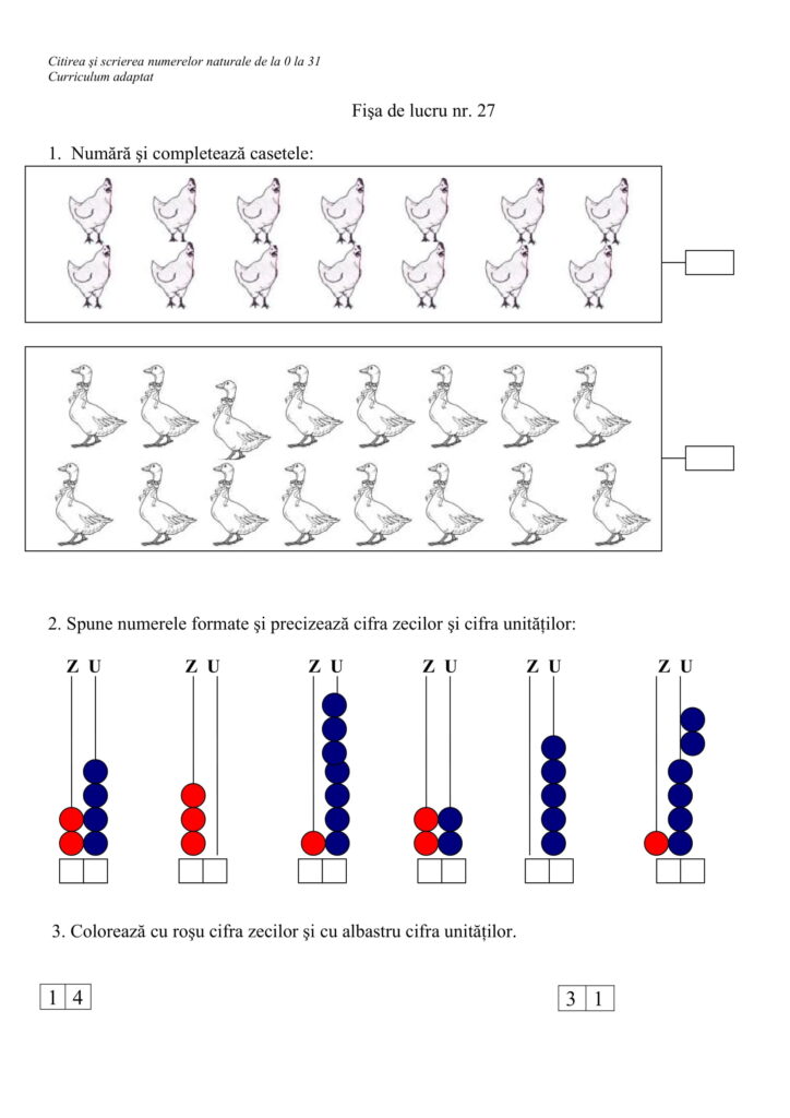 AcademiaABC – Fișe de lucru Matematică Clasa I Curriculum adaptat