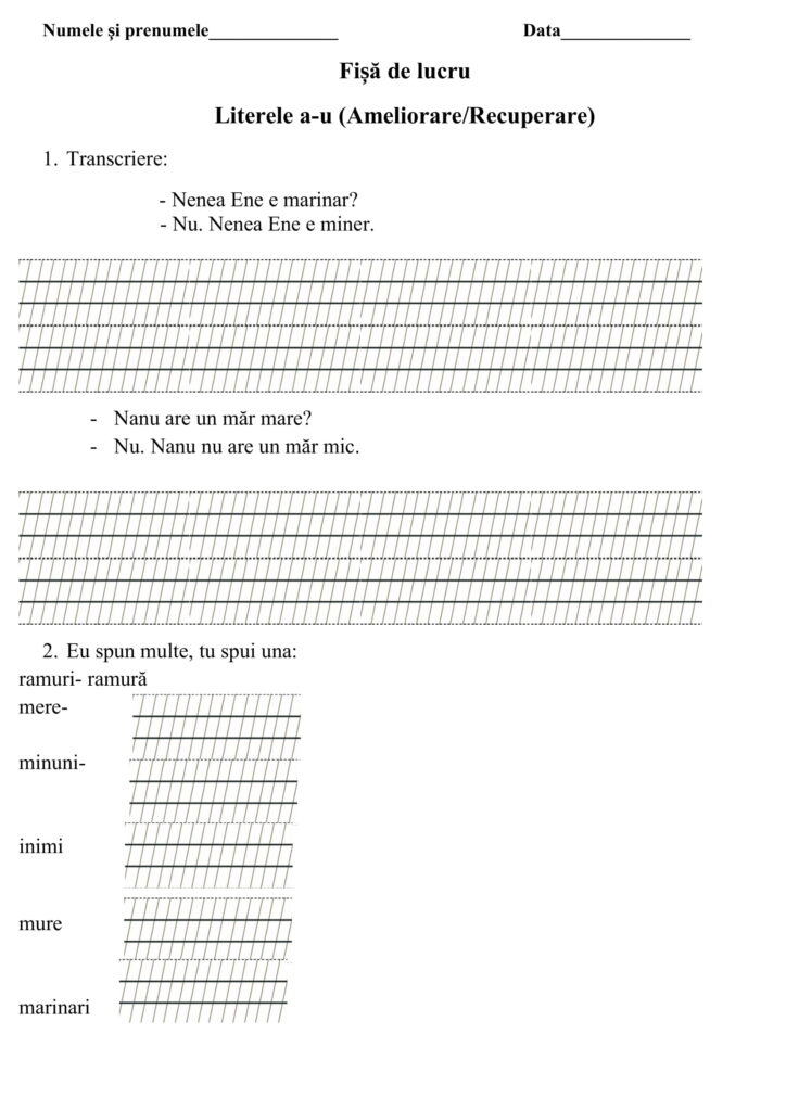 AcademiaABC – Fișă de lucru Clasa I Literele a-u (Ameliorare/Recuperare)