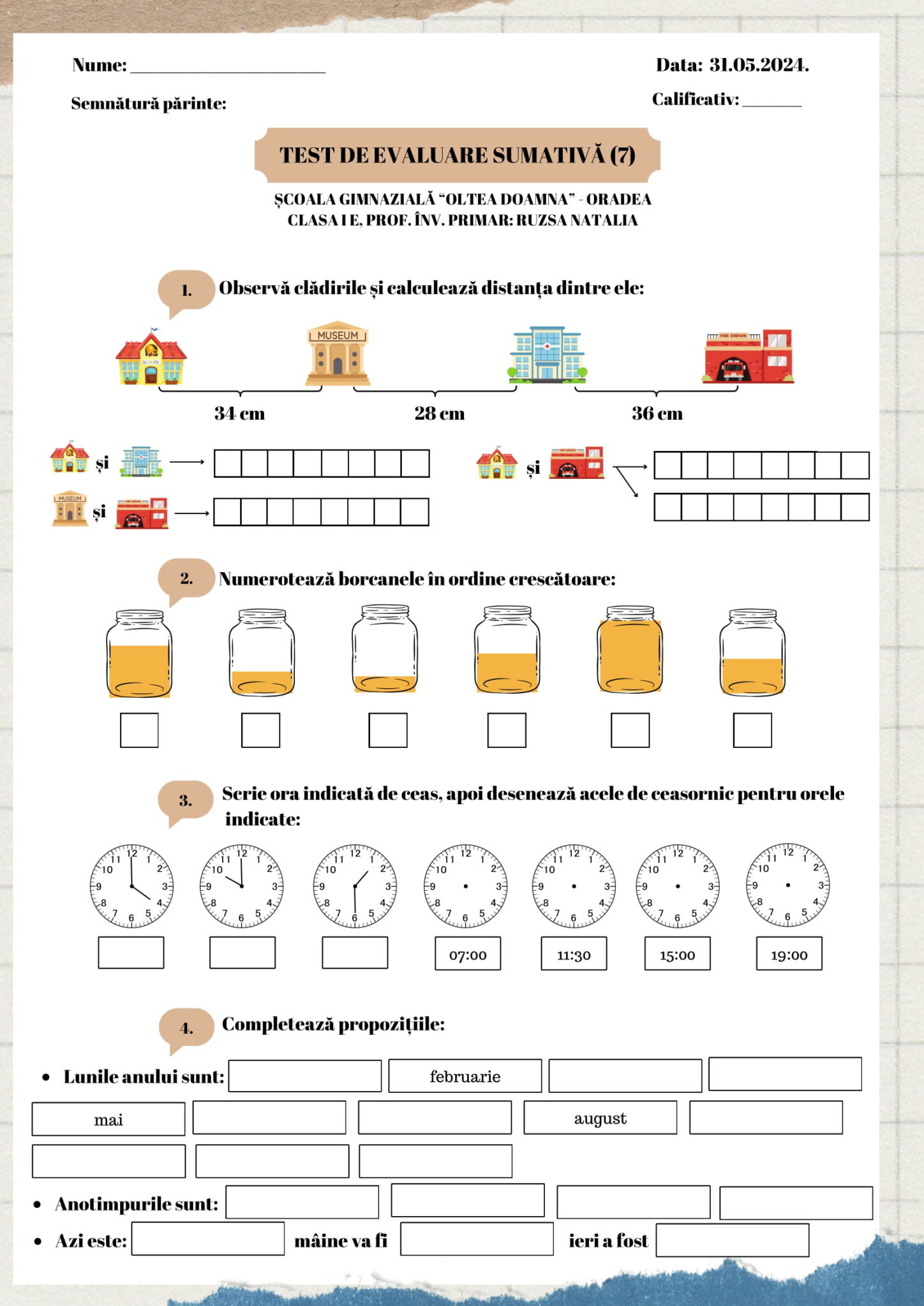 AcademiaABC – Evaluare sumativă Matematică și explorarea mediului Clasa I