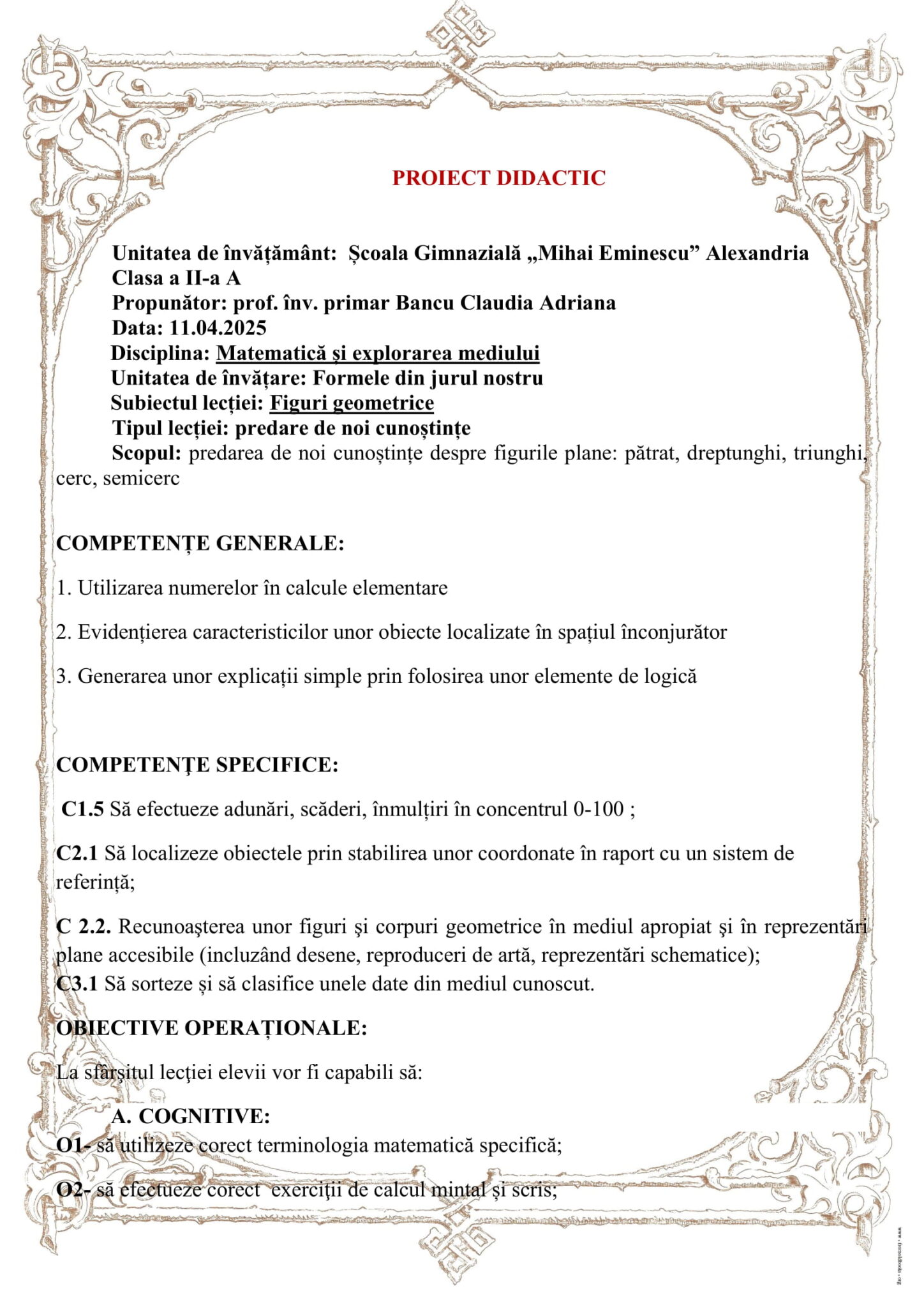 AcademiaABC – Proiect didactic Clasa a II-a Figuri geometrice