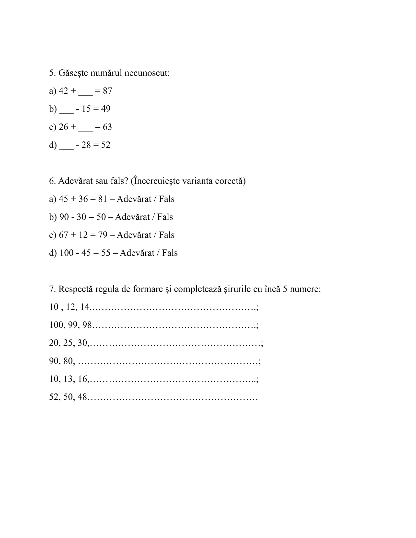 AcademiaABC – Fișă de ameliorare Clasa a II-a Adunarea și scăderea numerelor naturale
