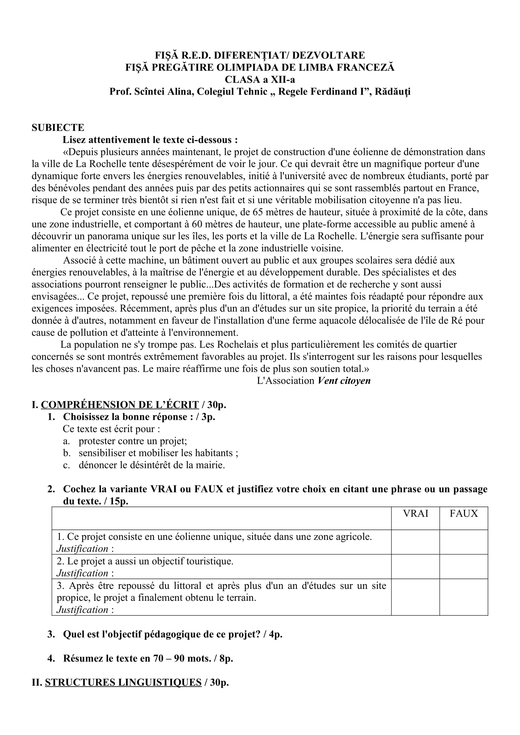 AcademiaABC – Fișă pregătire olimpiada de limba franceză Clasa a XII-a ...