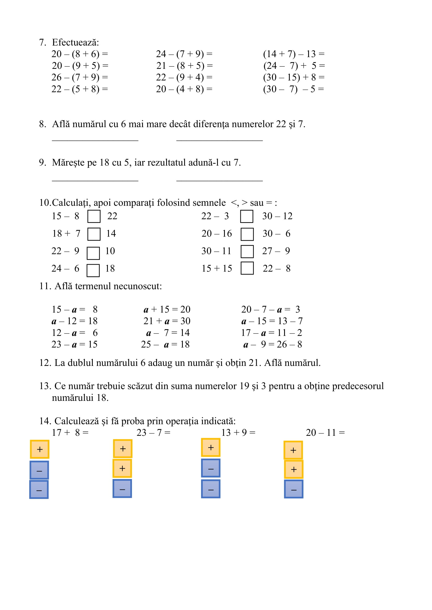 AcademiaABC – Fișă de lucru Matematică Clasa I-Adunarea și scăderea numerelor naturale în ...