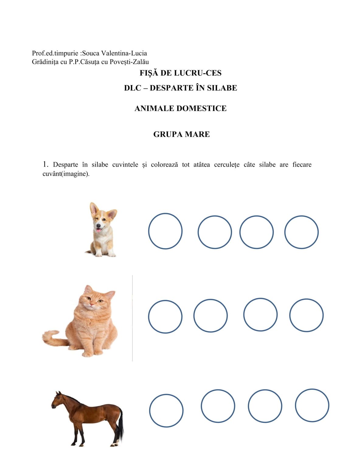 AcademiaABC – Fișă de lucru DLC-Desparte în silabe. Animale domestice ...