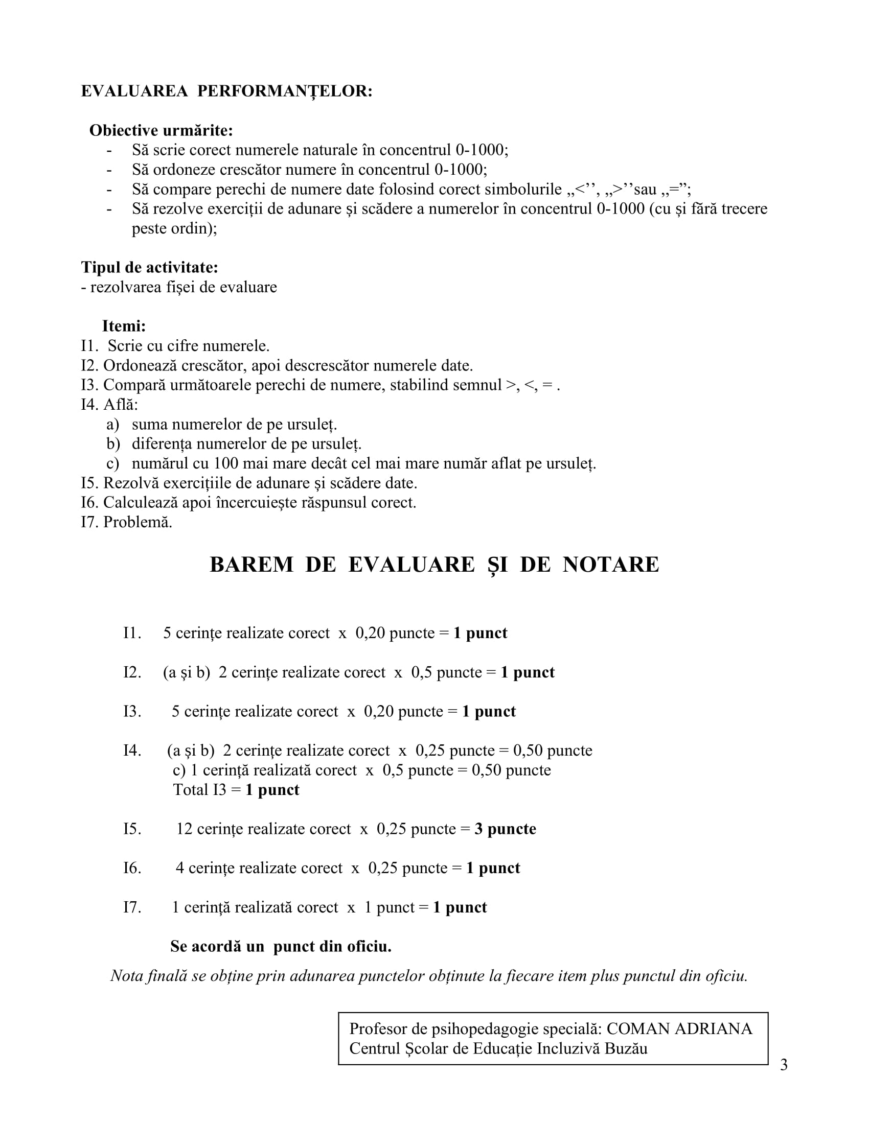 AcademiaABC – Evaluare sumativă Matematică Clasa a V-a Învățământ special